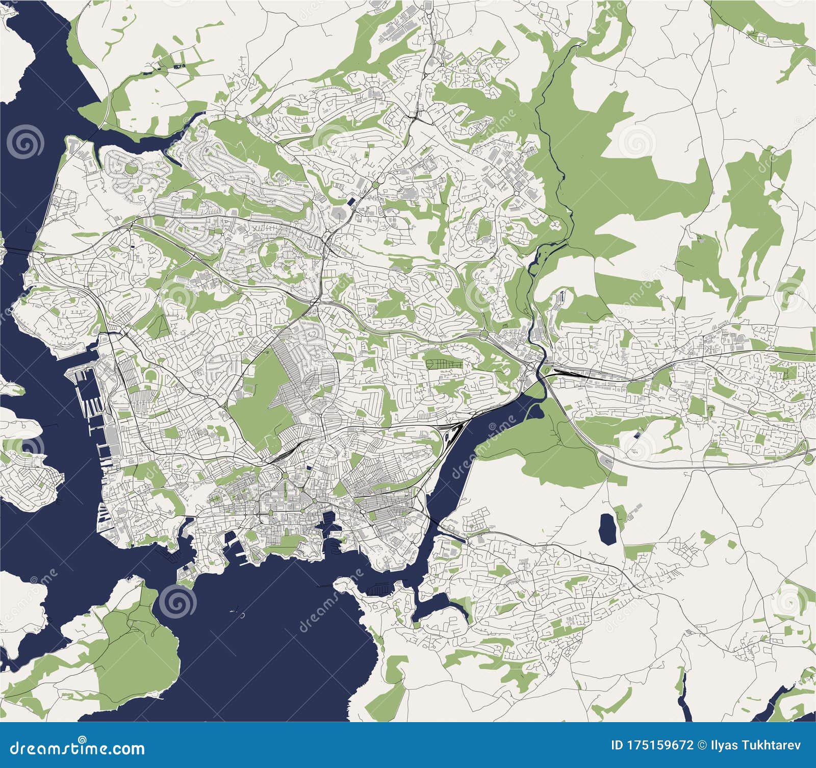 Map of the City of Plymouth, Devon, South West England, England, UK ...