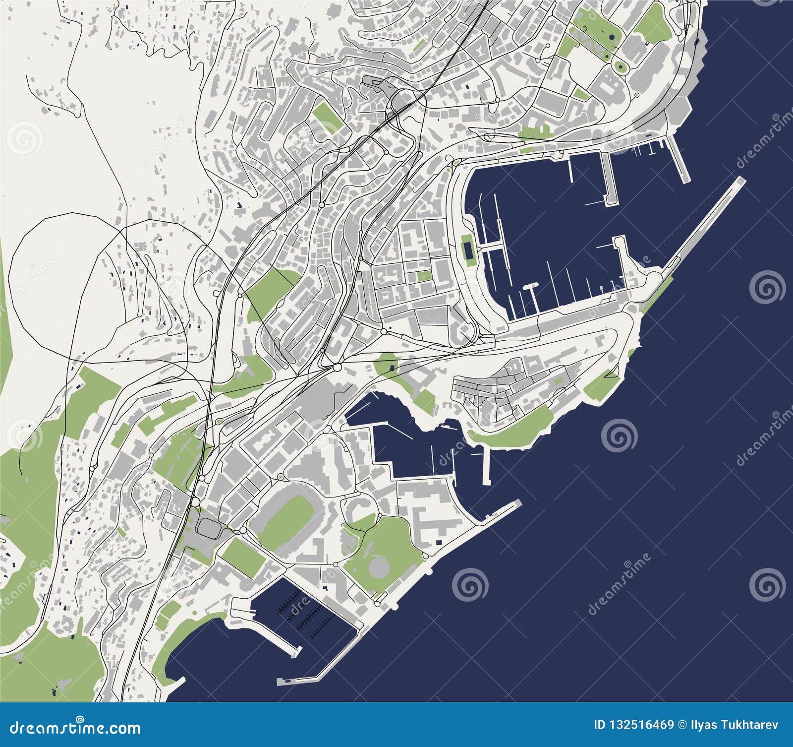 Map of the City of Principality of Monaco, French Riviera Stock Vector ...