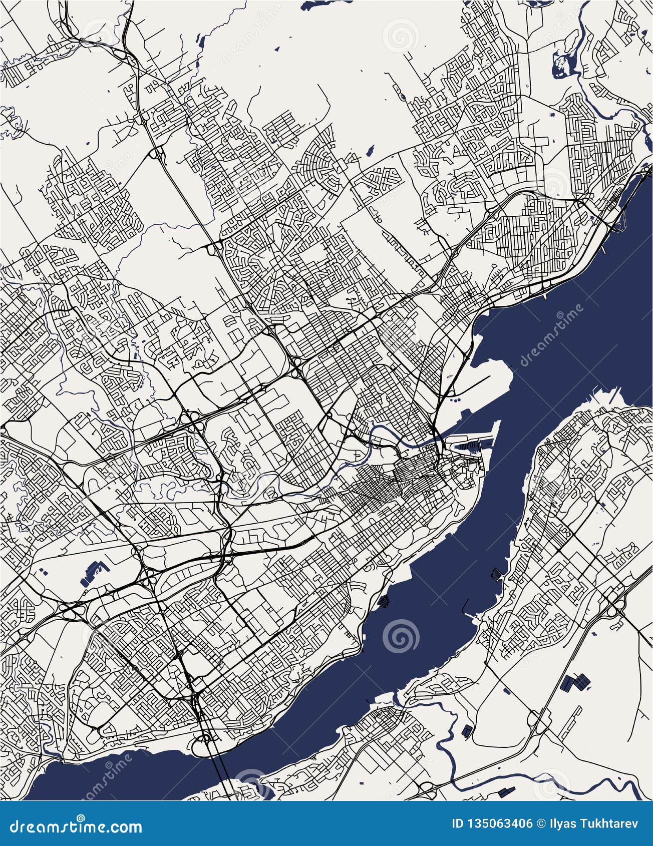 Map of the City of Quebec, Canada Stock Illustration - Illustration of ...