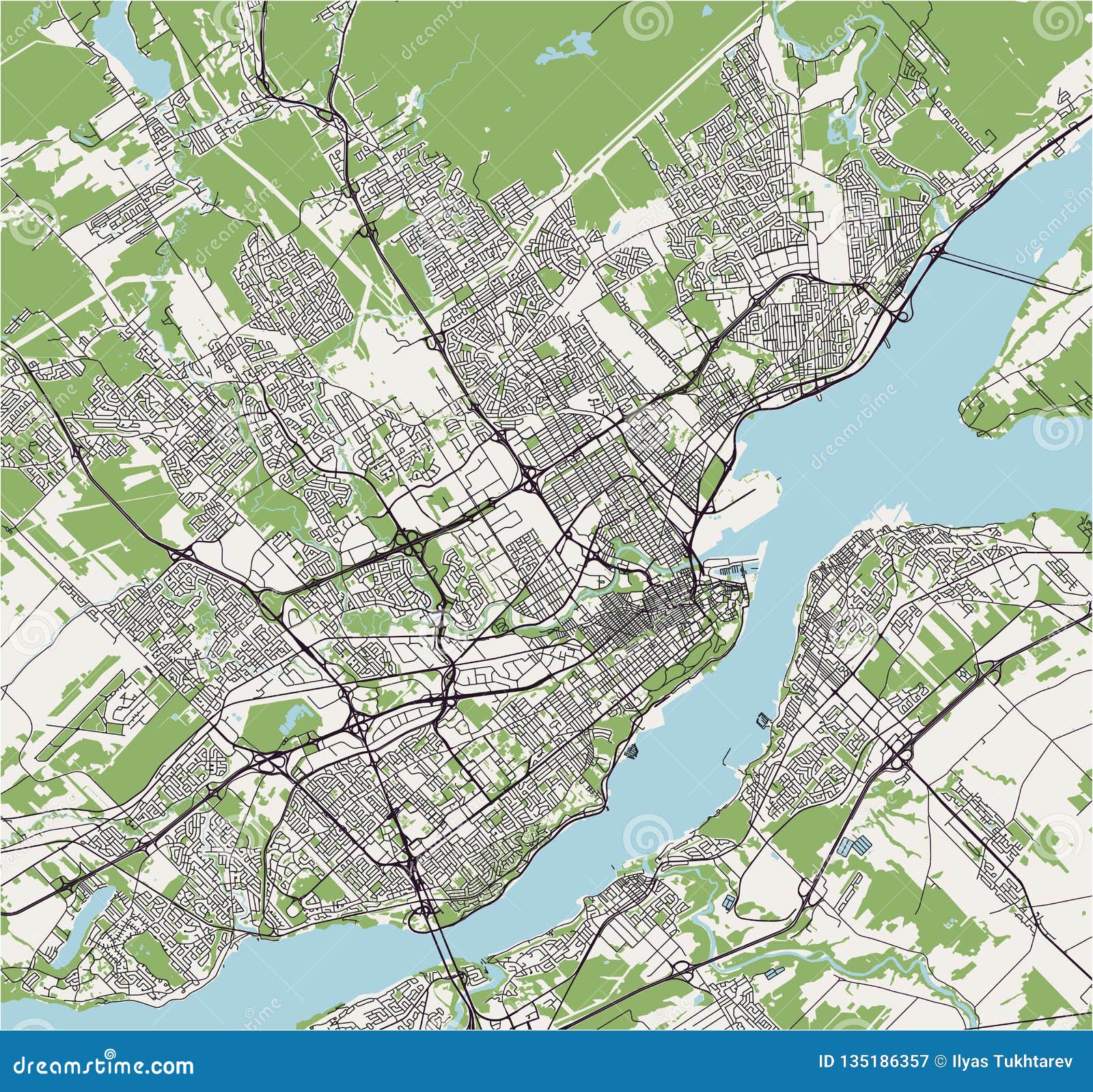 Map of the City of Quebec, Canada Stock Illustration - Illustration of ...