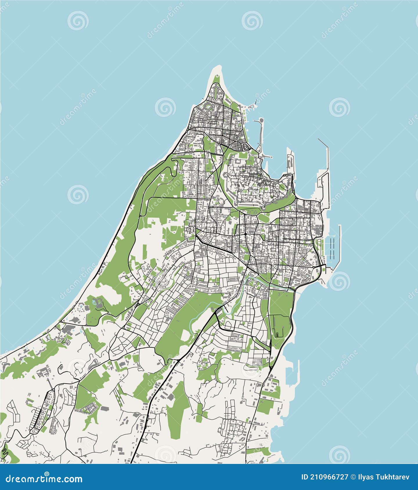 Map of the City of Rhodes, Greece Stock Vector - Illustration of land ...