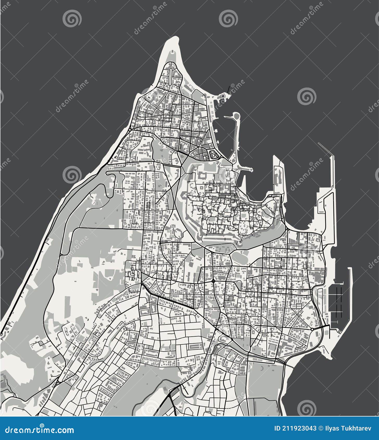 Map of the City of Rhodes, Greece Stock Illustration - Illustration of ...