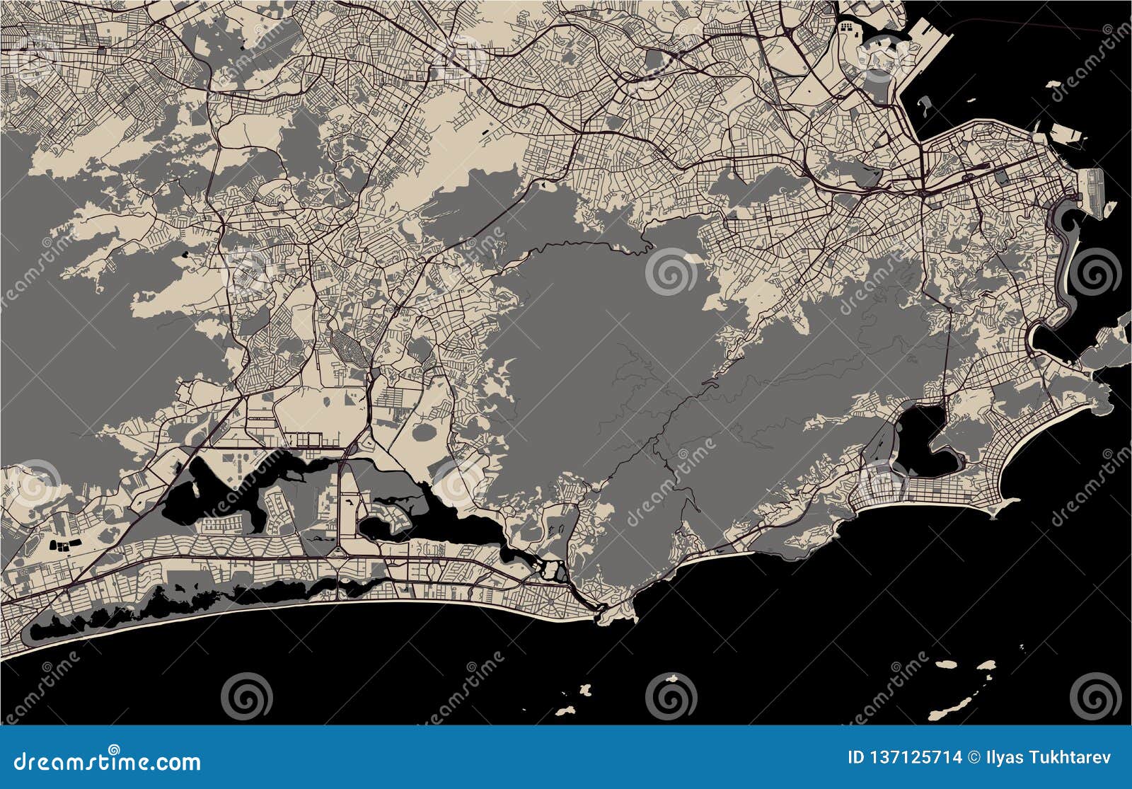 Map of the City of Rio De Janeiro, Southeast, Brazil Stock Illustration ...