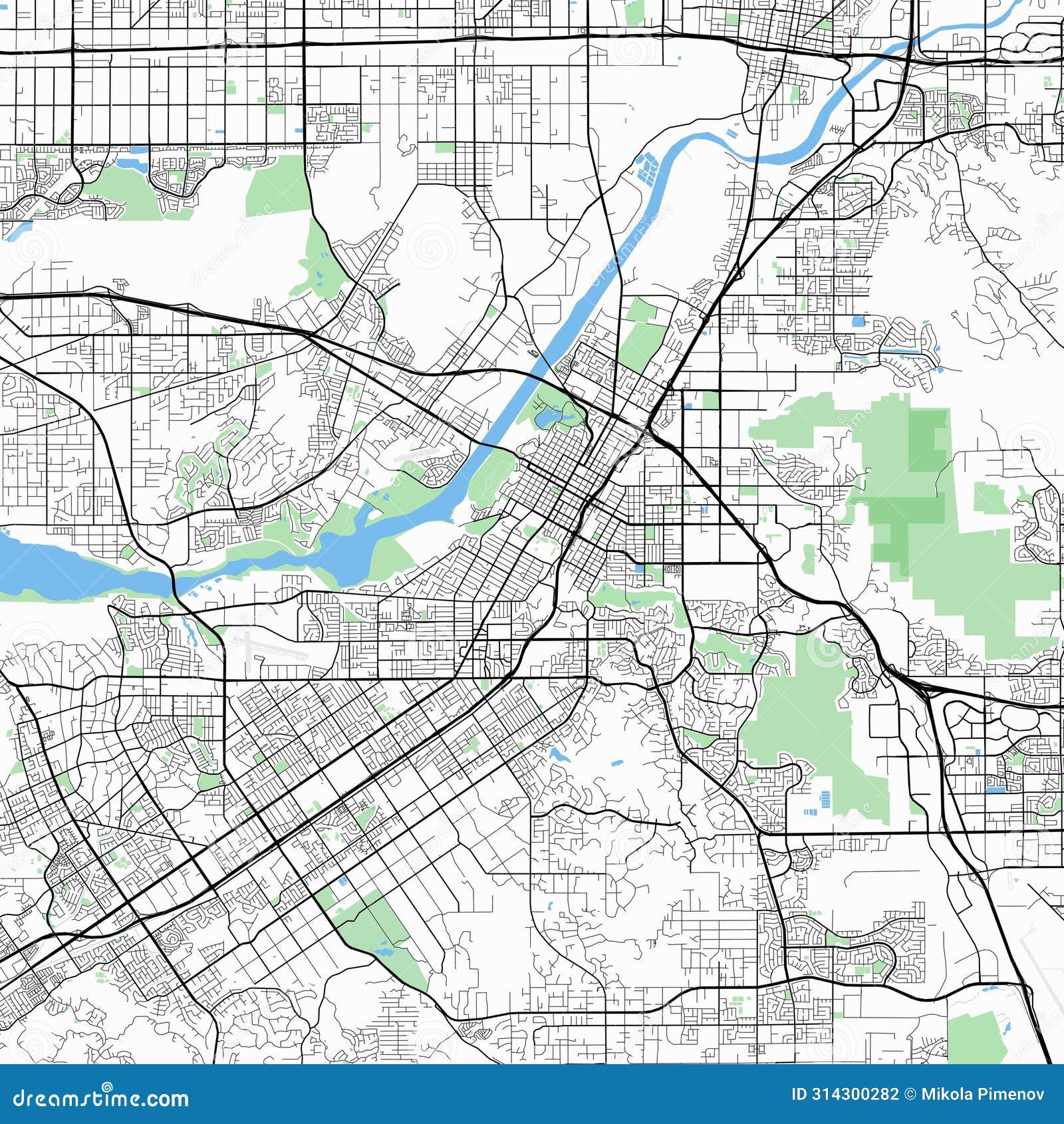 Map of the City of Riverside. Stock Illustration - Illustration of ...