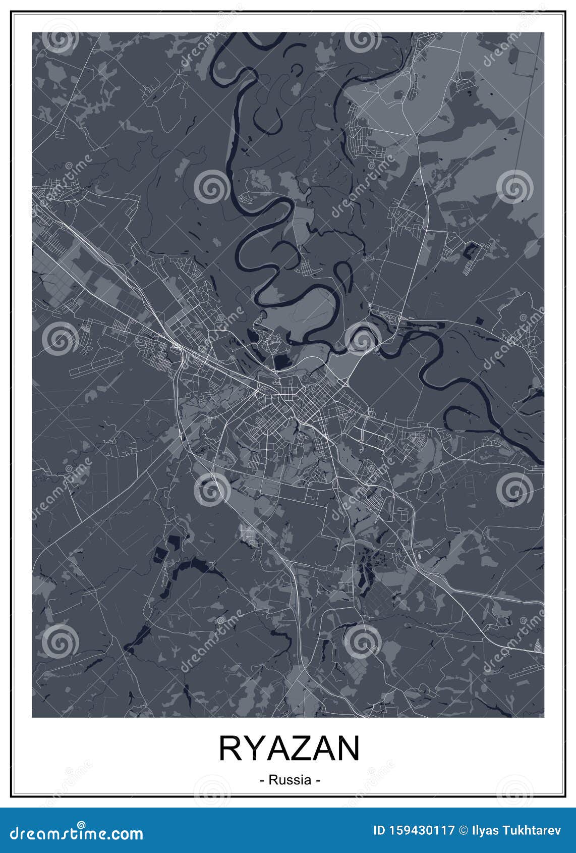 Map of the City of Ryazan, Russia Stock Illustration - Illustration of ...