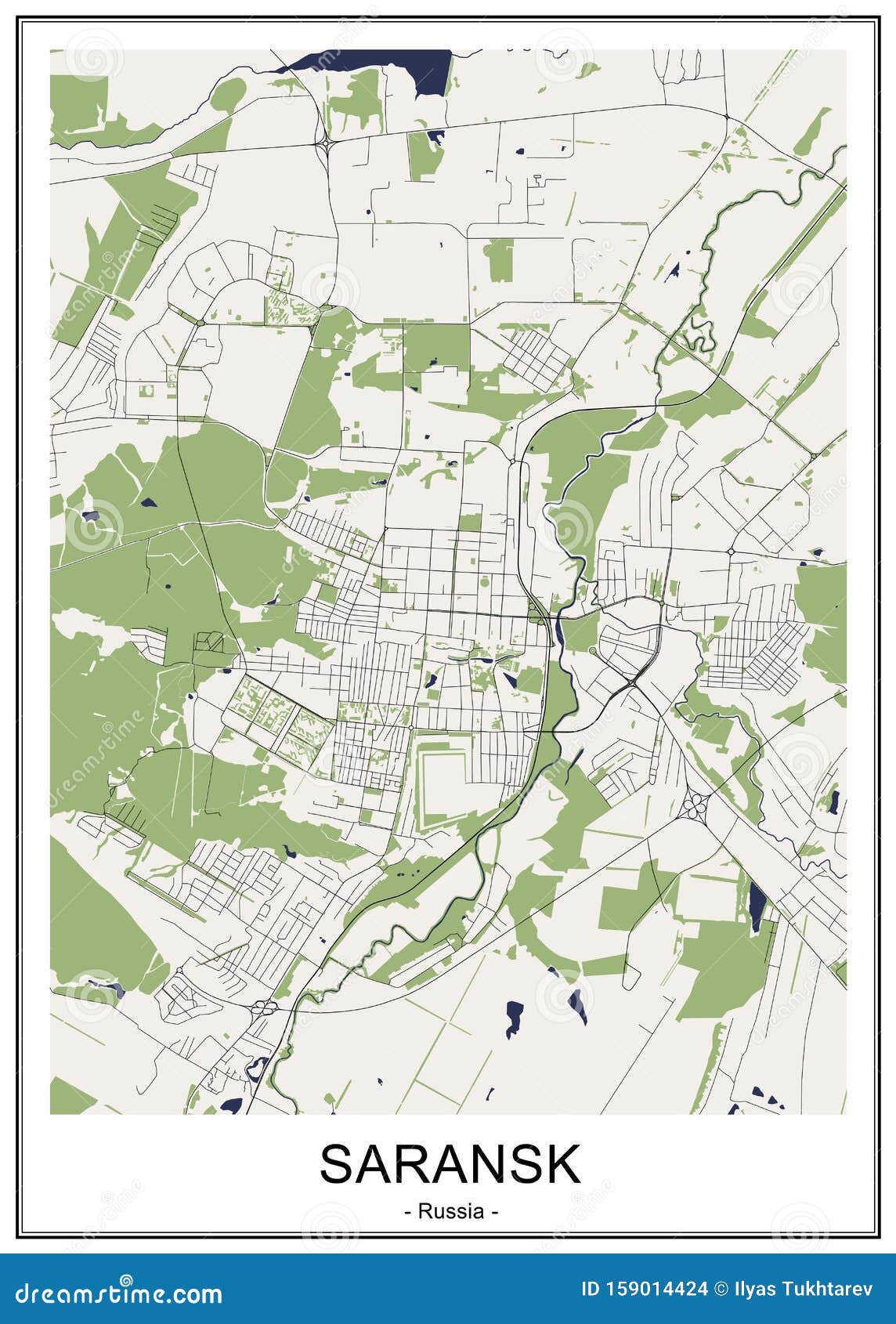 Map of the City of Saransk, Russia Stock Illustration - Illustration of ...