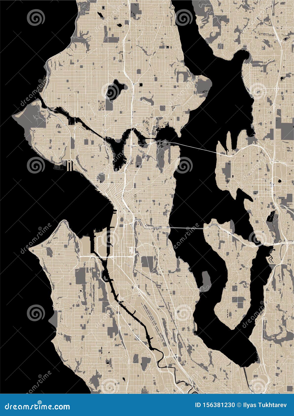 Map of the City of Seattle, Washington, USA Stock Illustration ...