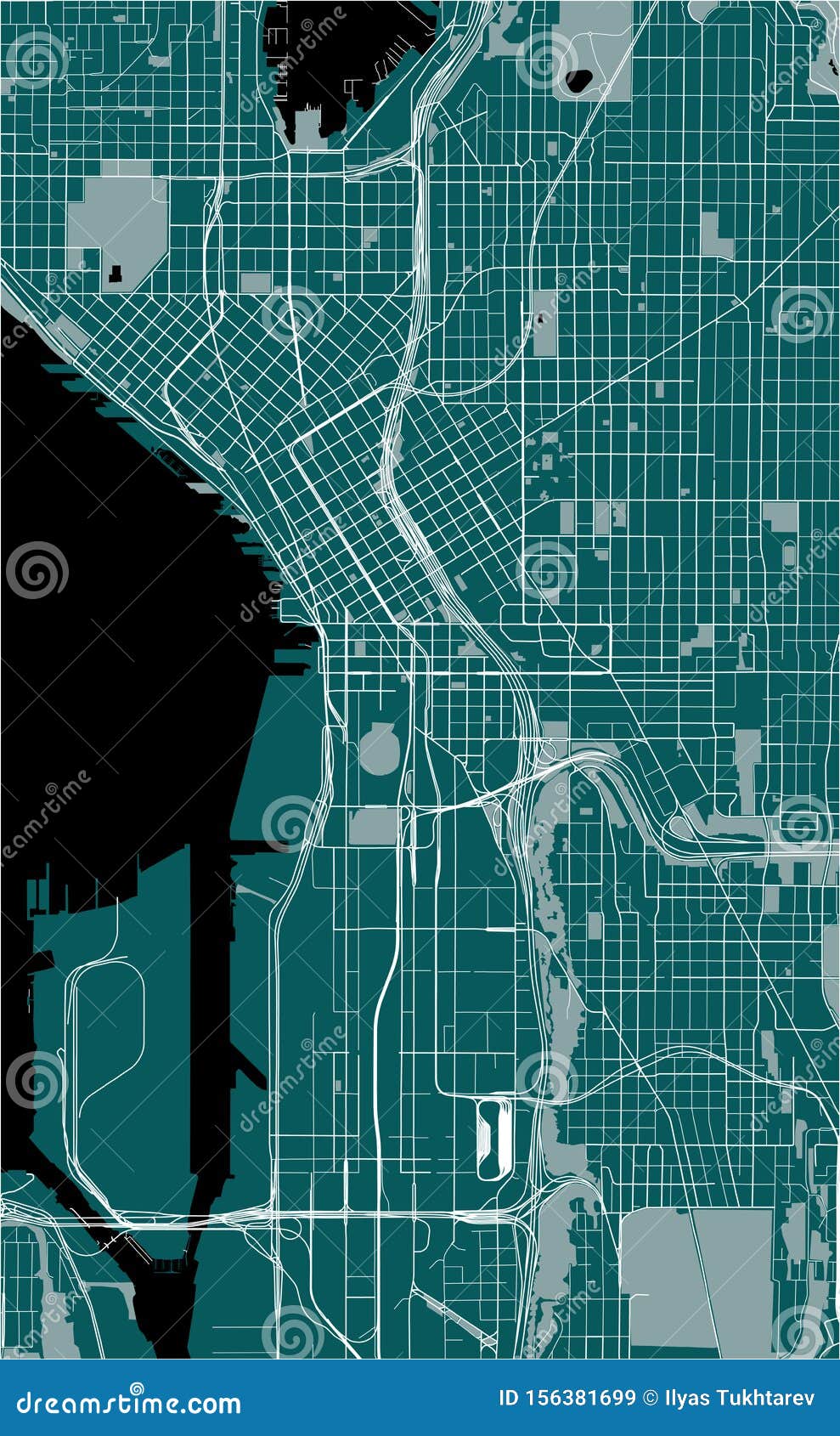 City Map Seattle, Monochrome Detailed Plan, Vector Illustration ...