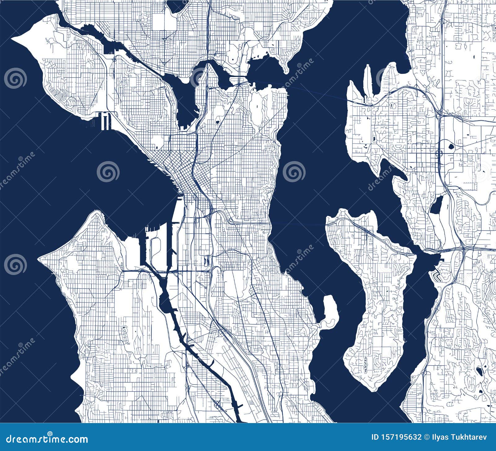 seattle map with landmarks and cities