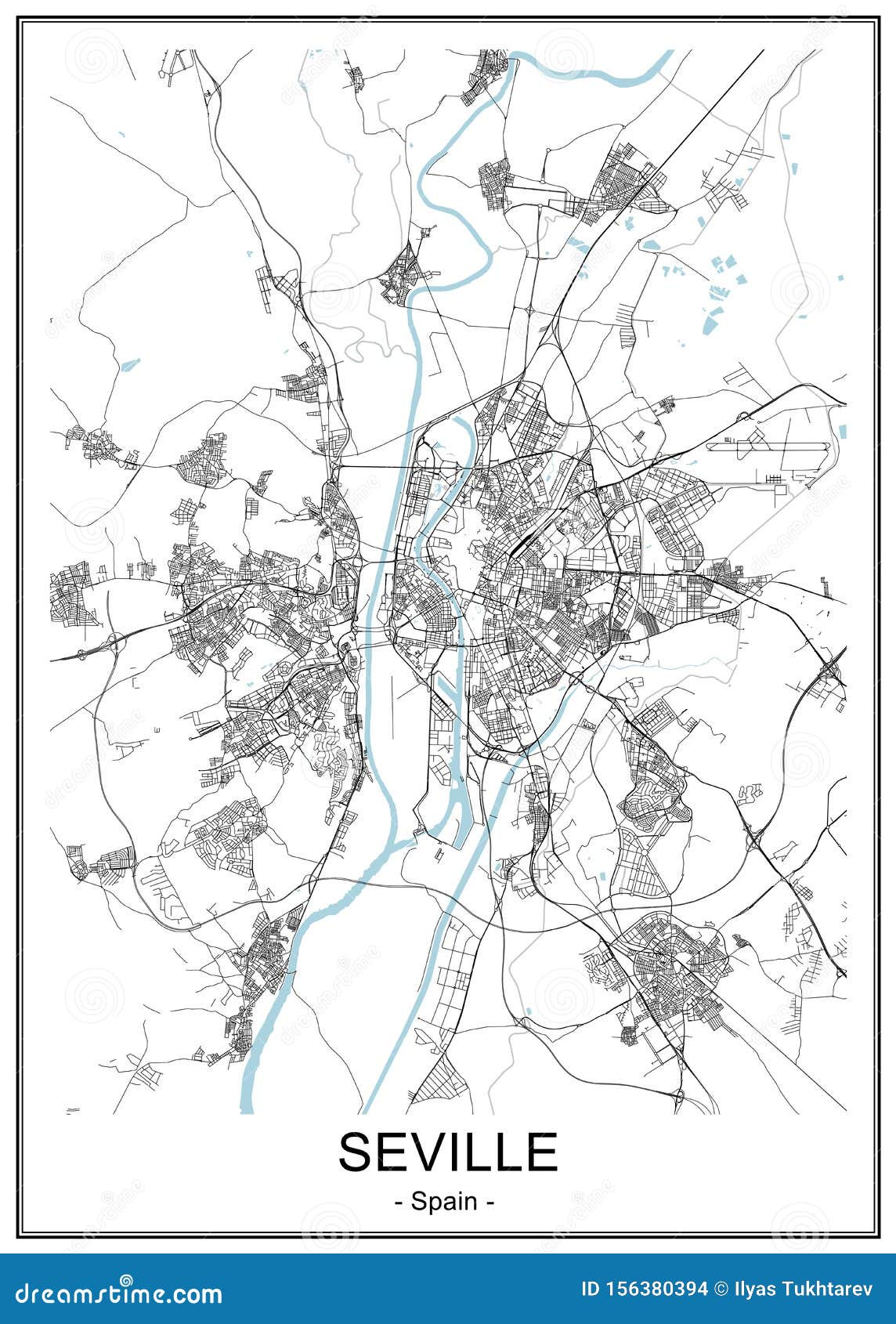 Map of the City of Sevilla, Spain Stock Illustration - Illustration of ...