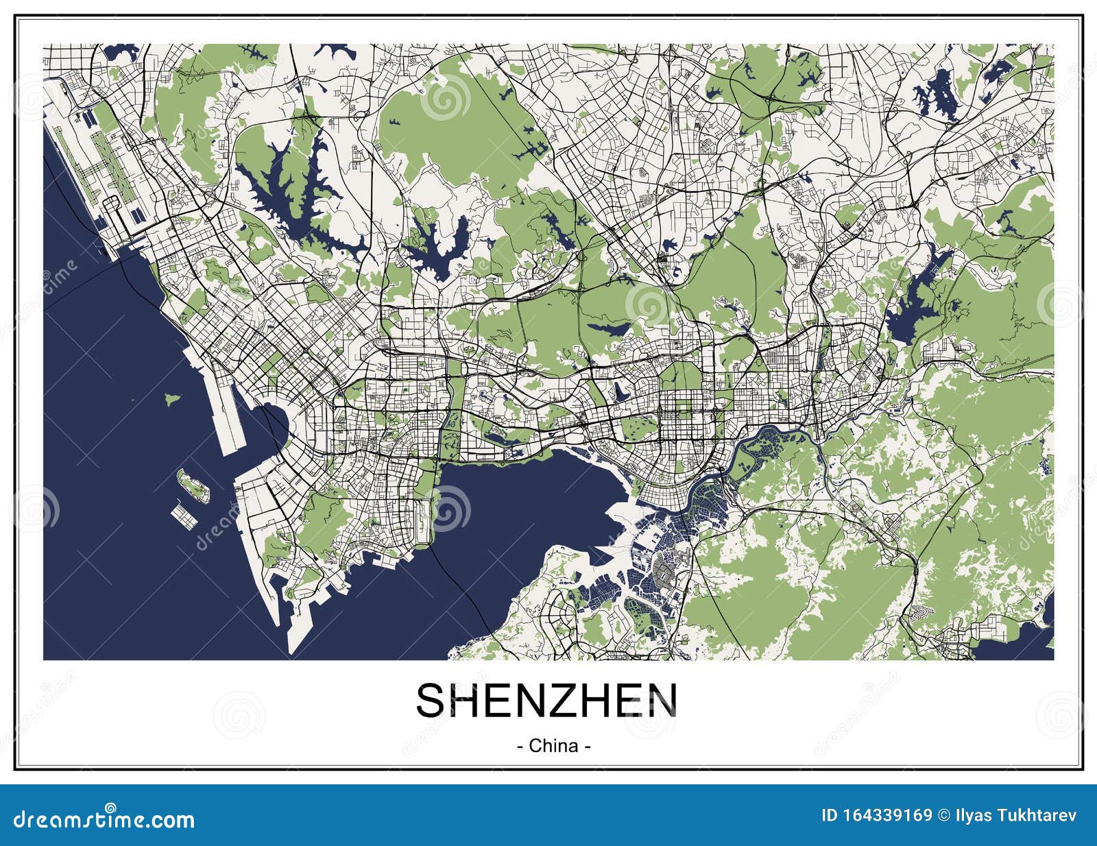 Map of the City of Shenzhen, China Stock Illustration - Illustration of ...