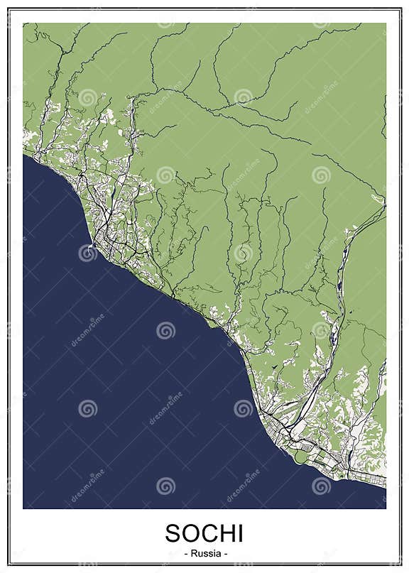 Map of the City of Sochi, Russia Stock Illustration - Illustration of ...