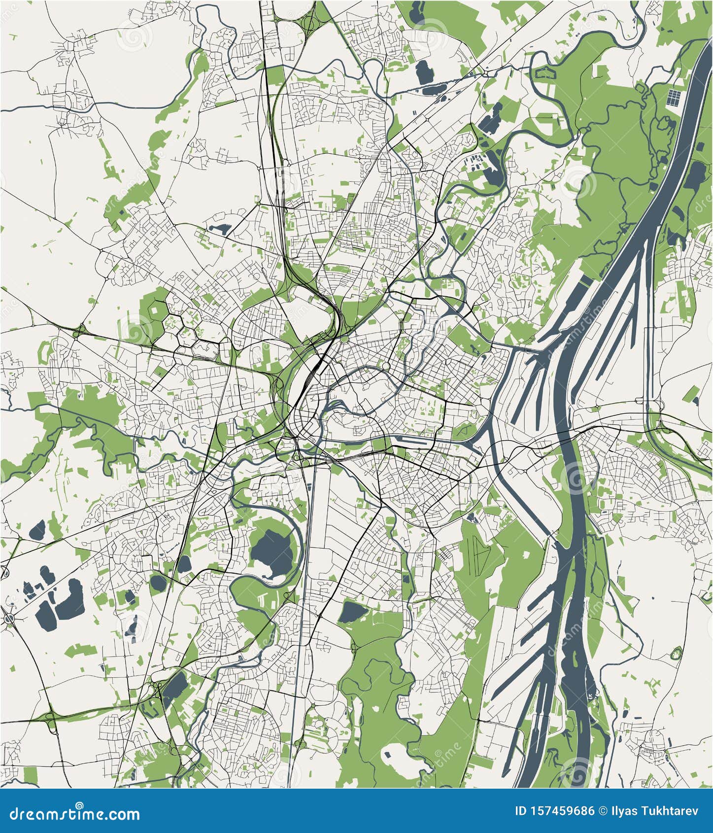 Map of the City of Strasbourg, France Stock Illustration - Illustration ...
