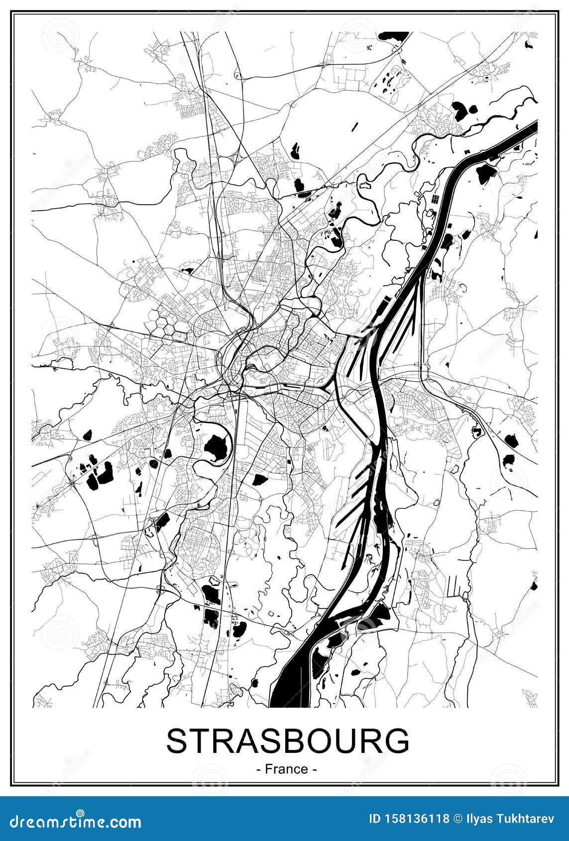 Map of the City of Strasbourg, France Stock Illustration - Illustration ...