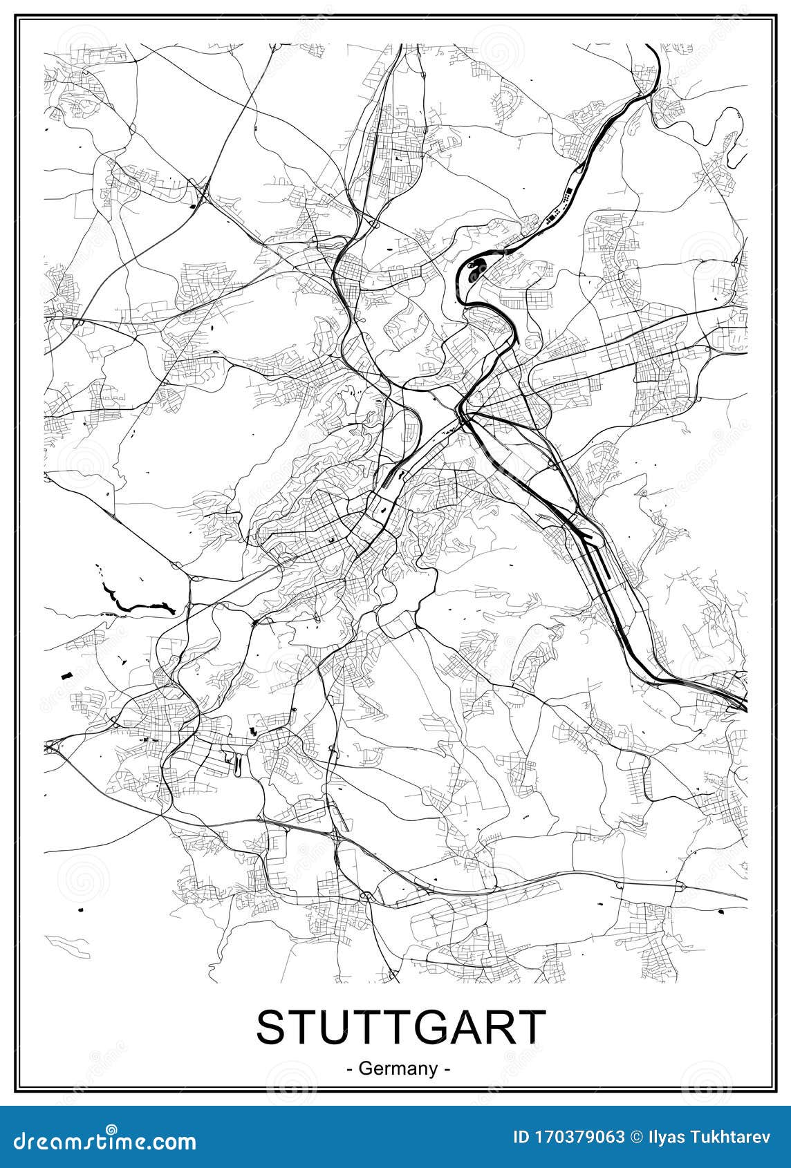 Map of the City of Stuttgart, Germany Stock Illustration - Illustration ...