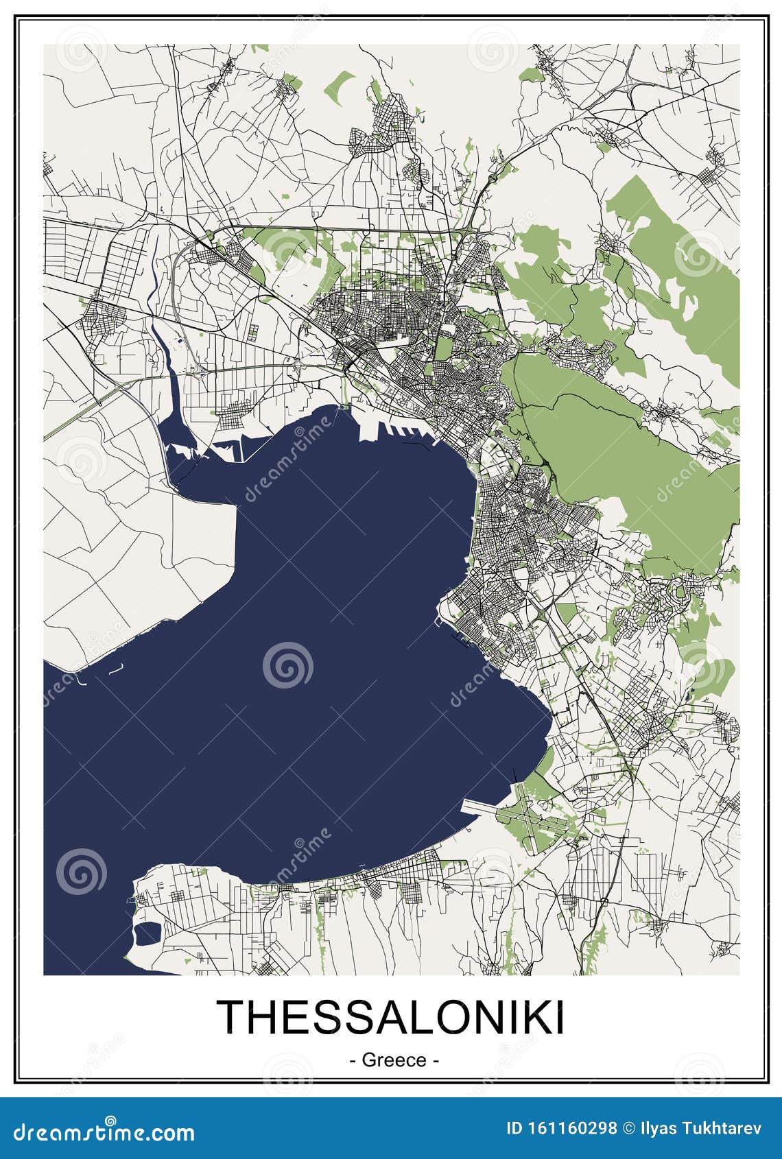 Map of the City of Thessaloniki, Greece Stock Vector - Illustration of ...