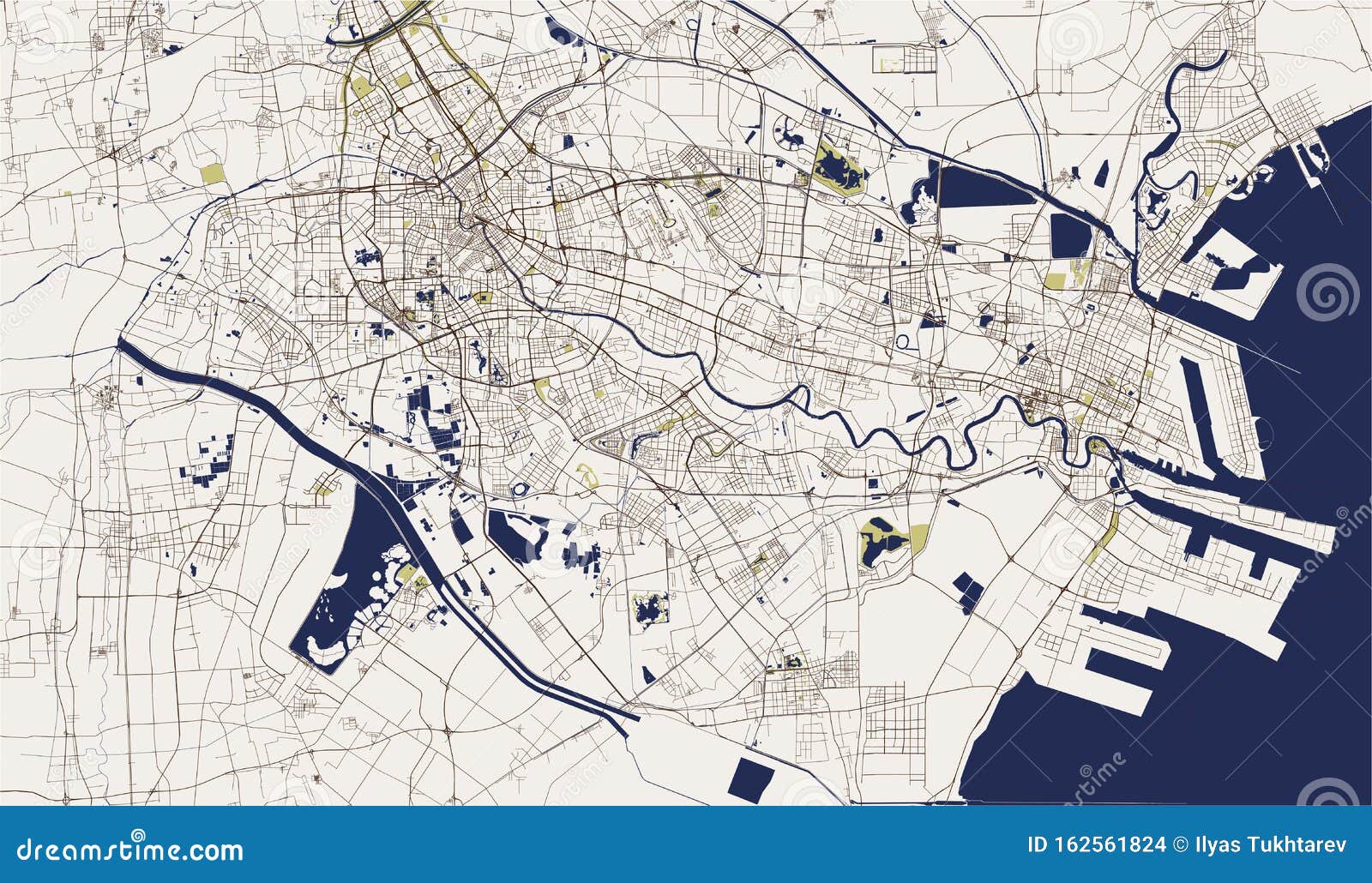 Map of the City of Tianjin, China Stock Illustration - Illustration of ...