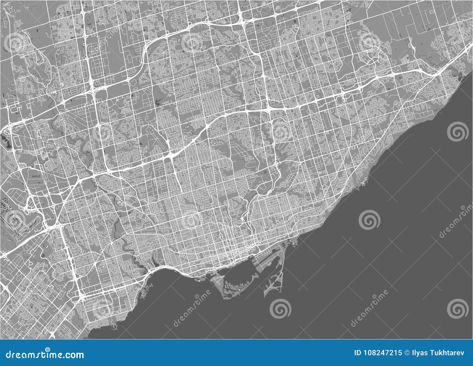 Map of the City of Toronto, Canada Stock Vector - Illustration of grid ...