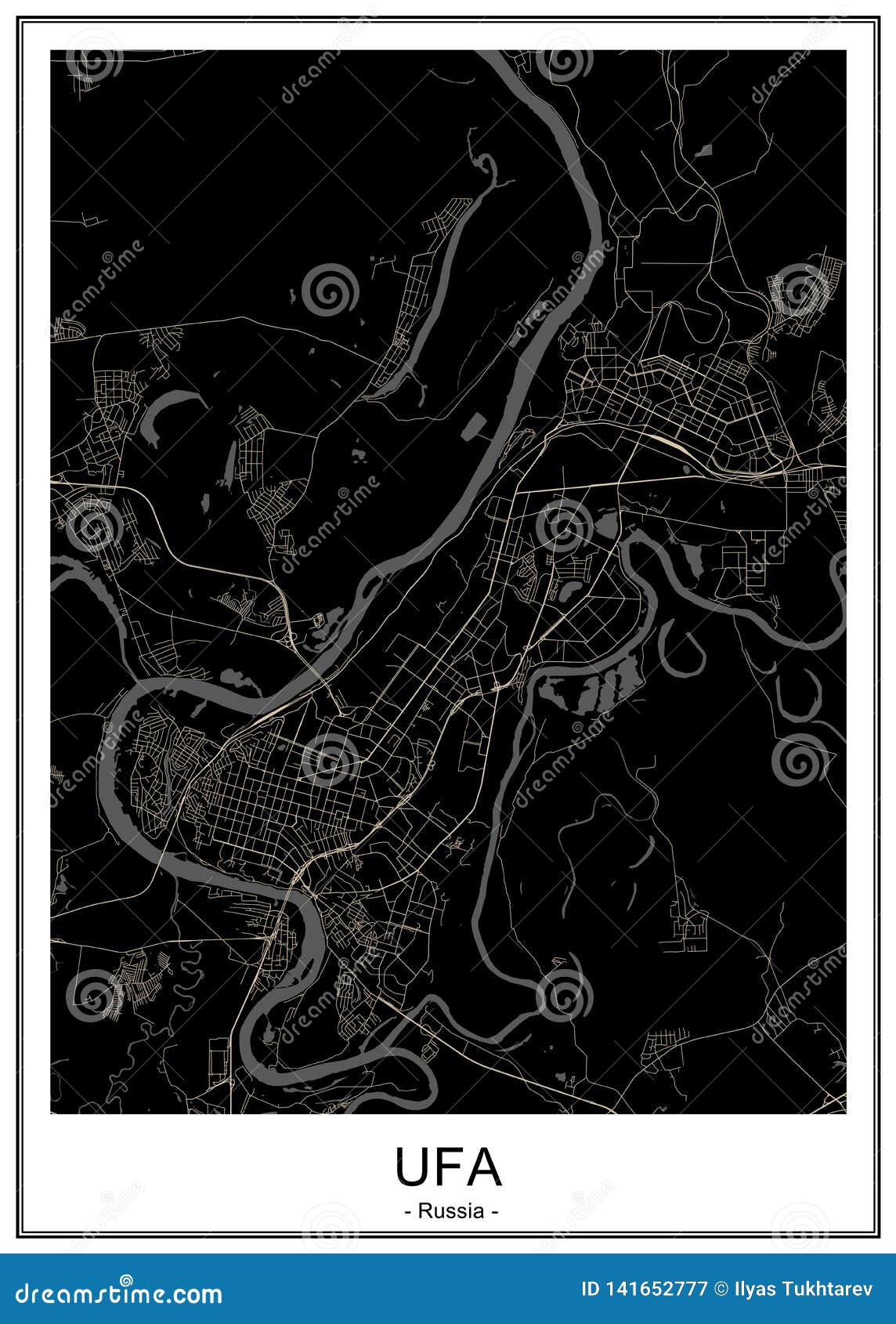 Map of the City of Ufa, Russia Stock Illustration - Illustration of ...