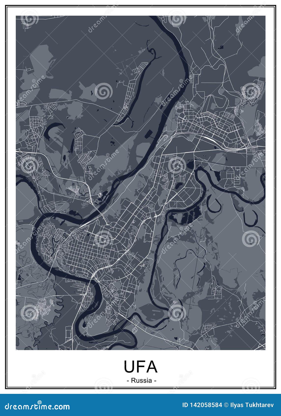 Map of the City of Ufa, Russia Stock Illustration - Illustration of ...