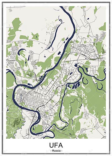 Map of the City of Ufa, Russia Stock Illustration - Illustration of ...