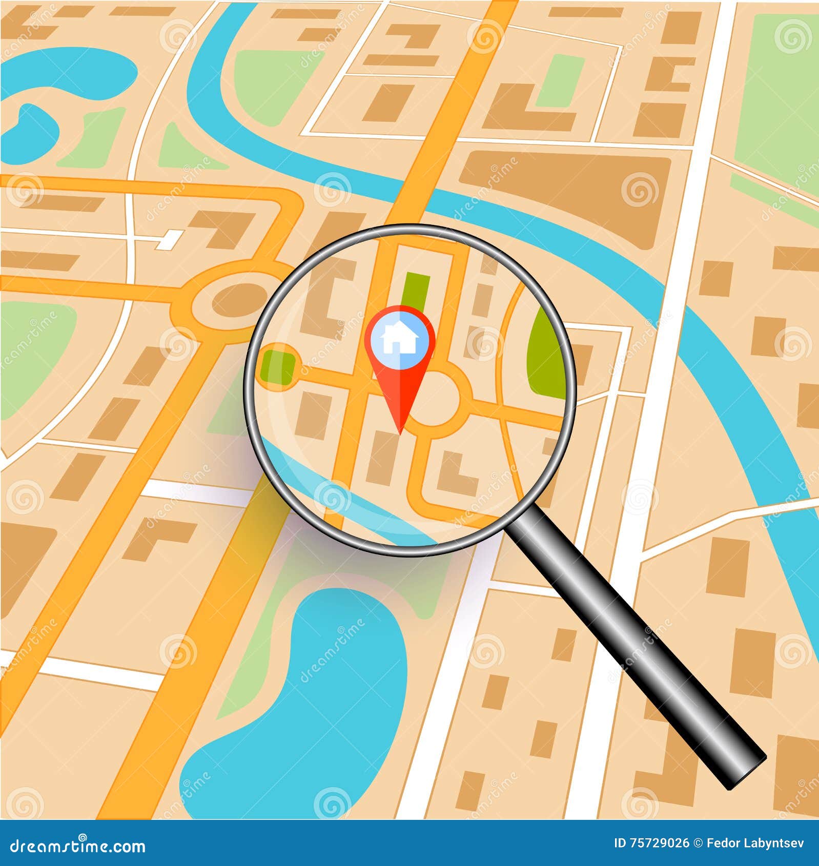 Map of the City Under a Magnifying Glass Stock Illustration ...