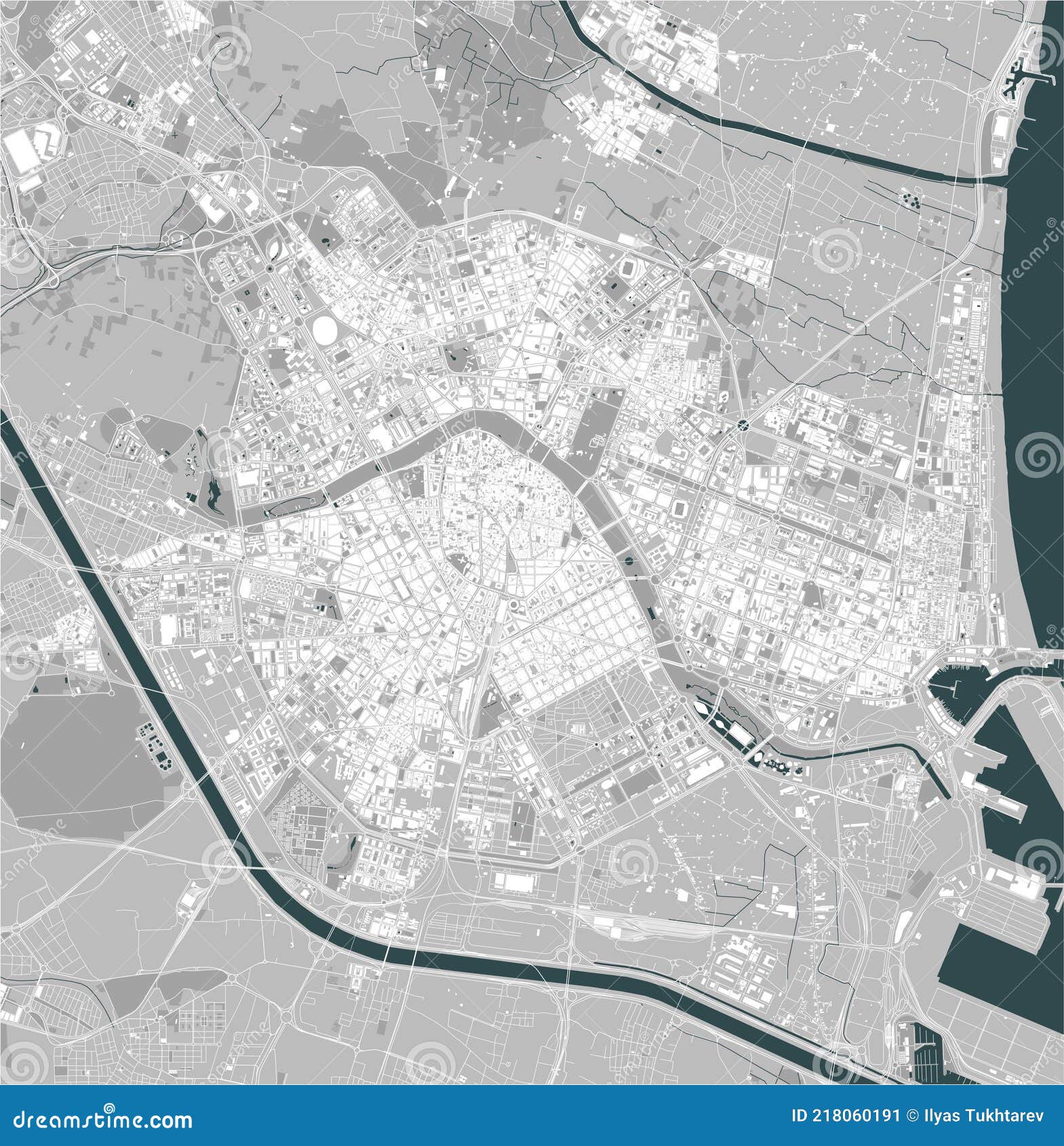 Map of the City of Valencia, Spain Stock Vector - Illustration of ...