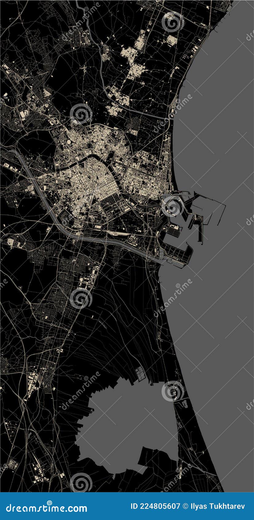 Map of the City of Valencia, Spain Stock Vector - Illustration of town ...
