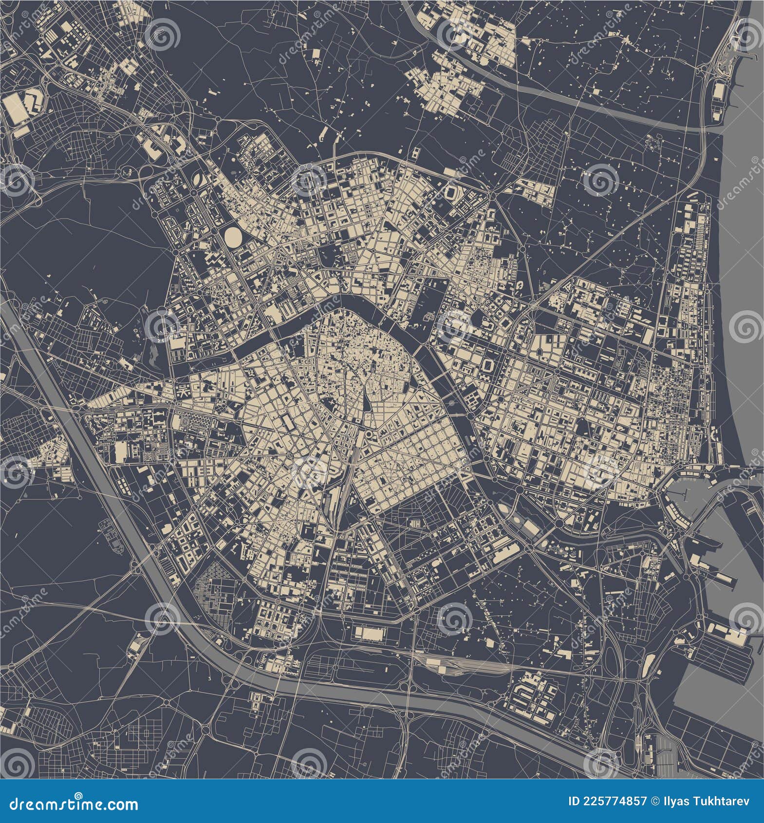 Map of the City of Valencia, Spain Stock Vector - Illustration of city ...