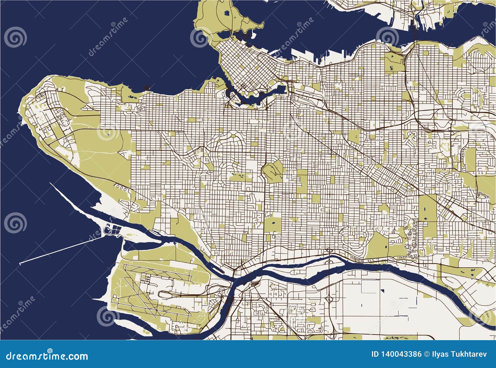 Map of the City of Vancouver , Canada Stock Illustration - Illustration ...