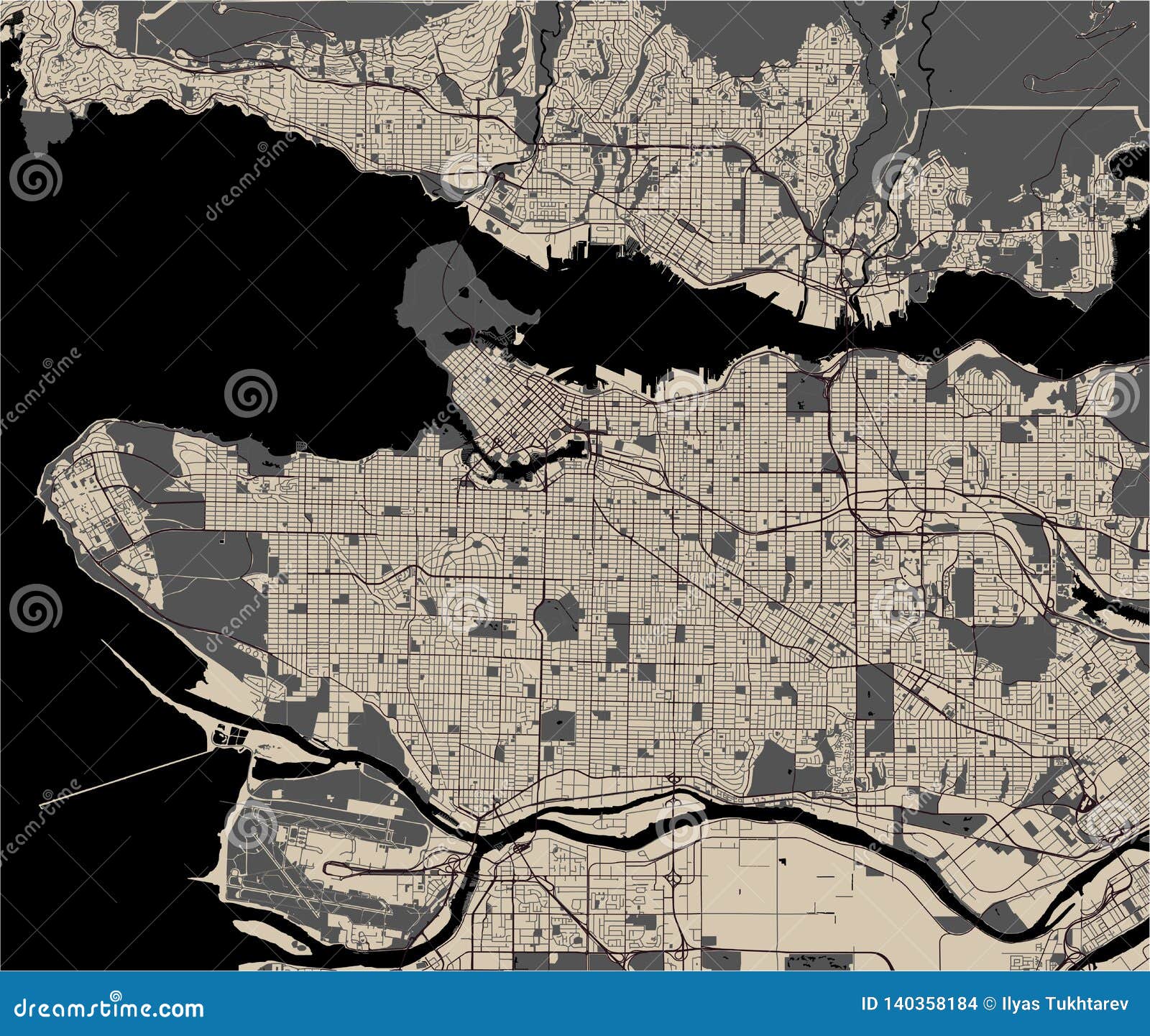 Map of the City of Vancouver , Canada Stock Illustration - Illustration ...