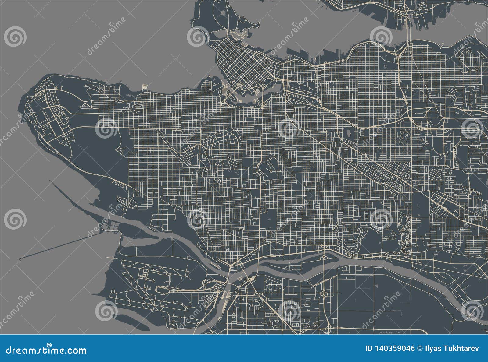 Map of the City of Vancouver , Canada Stock Illustration - Illustration ...