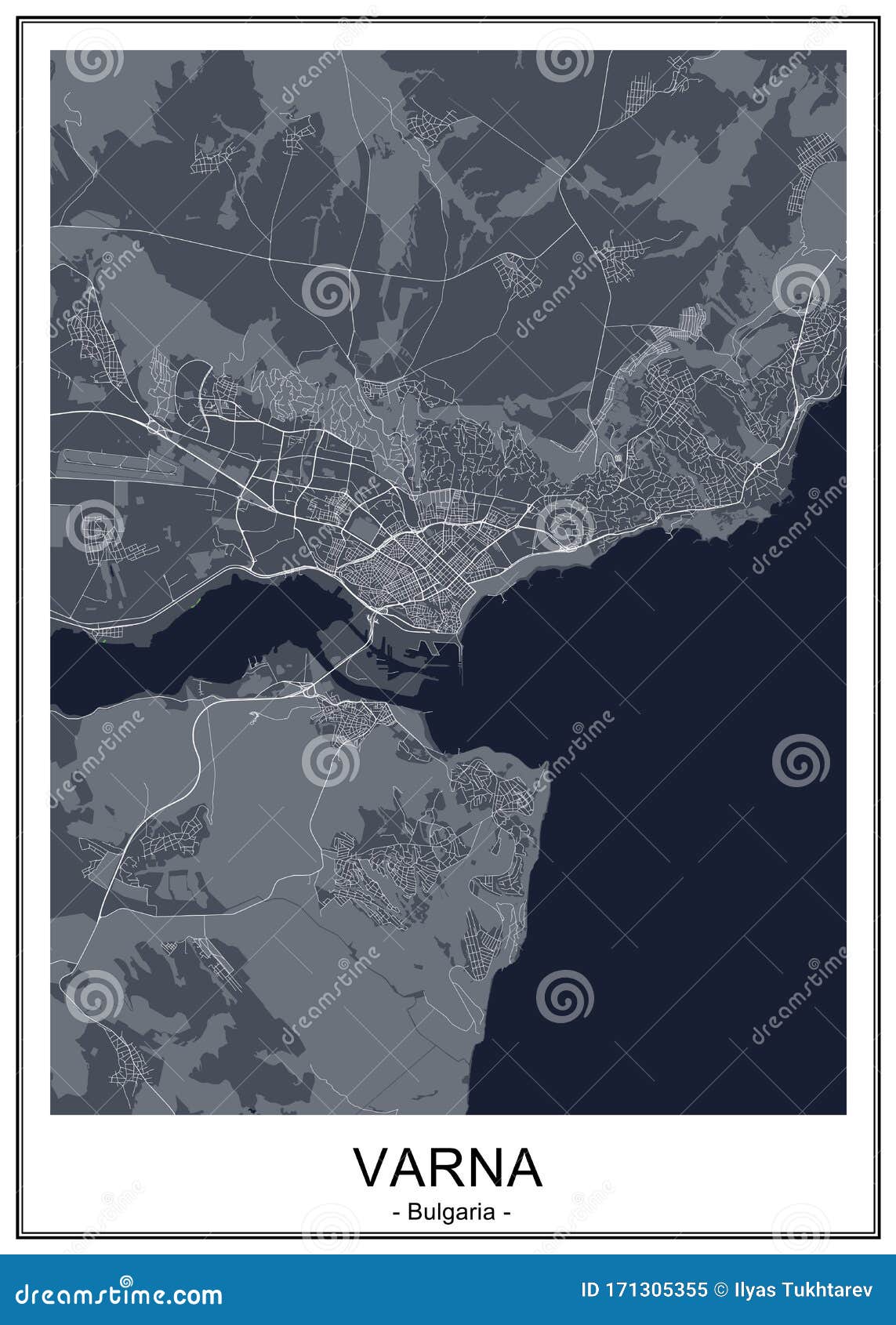 Map of the City of Varna, Bulgaria Stock Illustration - Illustration of ...
