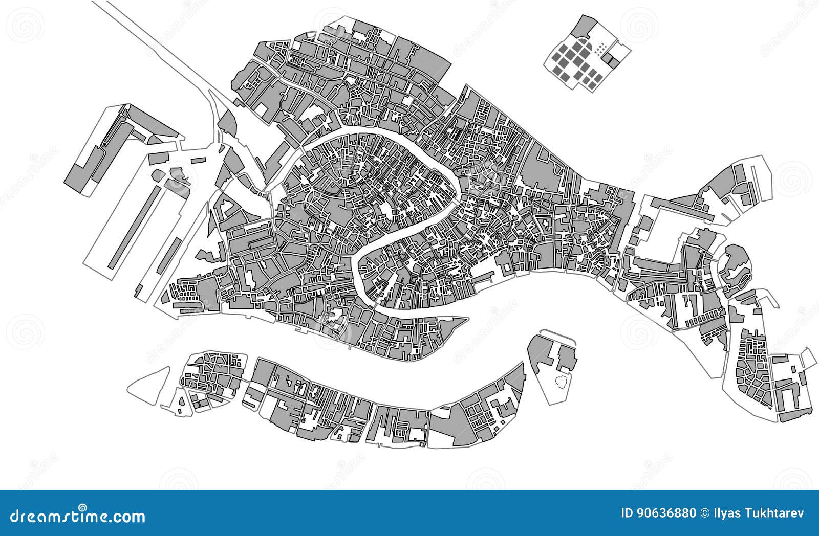 Map of the City of Venice, Italy Stock Illustration - Illustration of ...