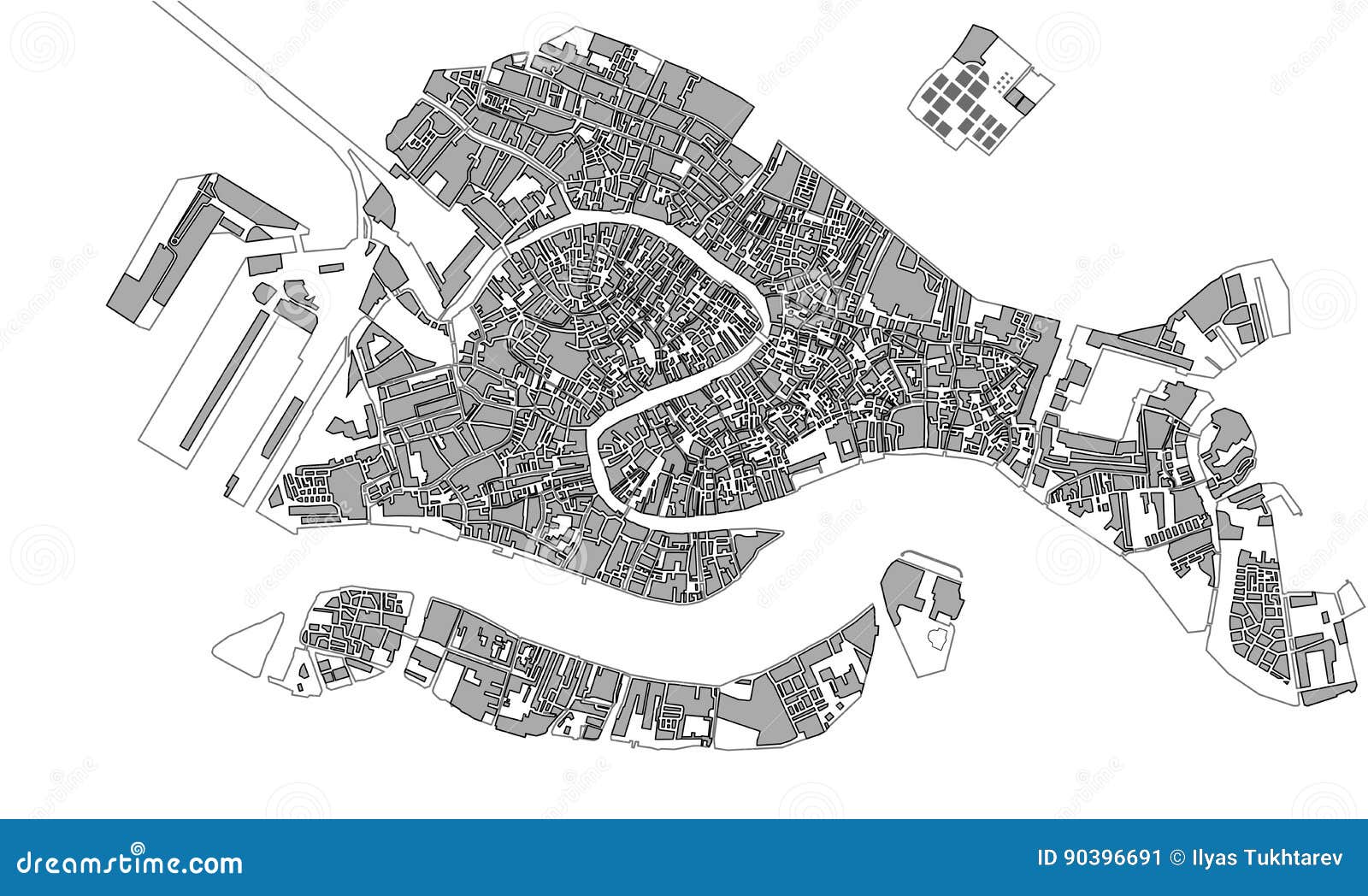 Map of the City of Venice, Italy Stock Illustration - Illustration of ...