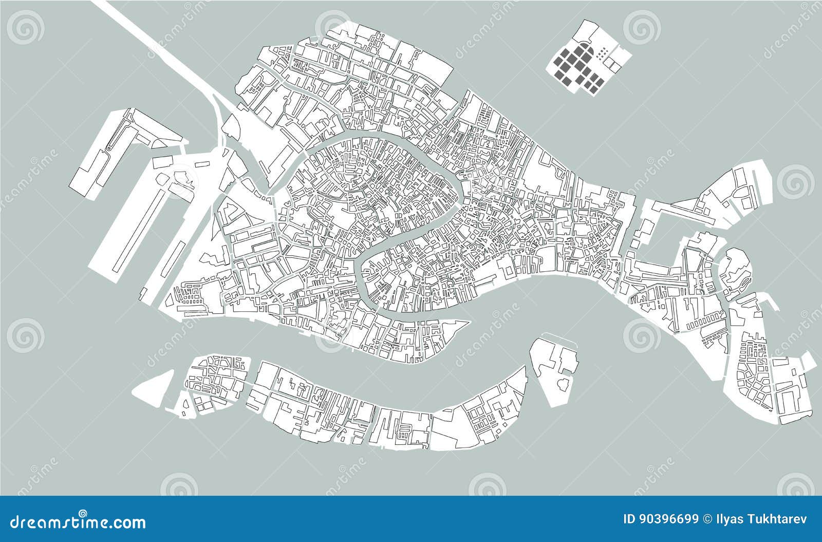Map of the City of Venice, Italy Stock Illustration - Illustration of ...