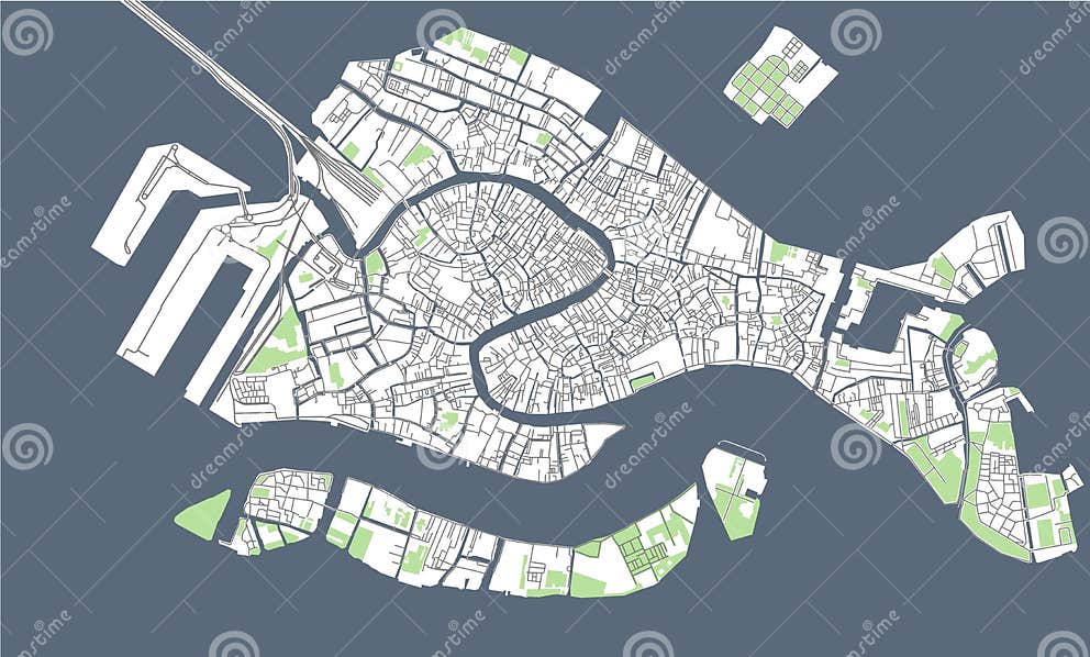Map of the City of Venice, Italy Stock Illustration - Illustration of ...