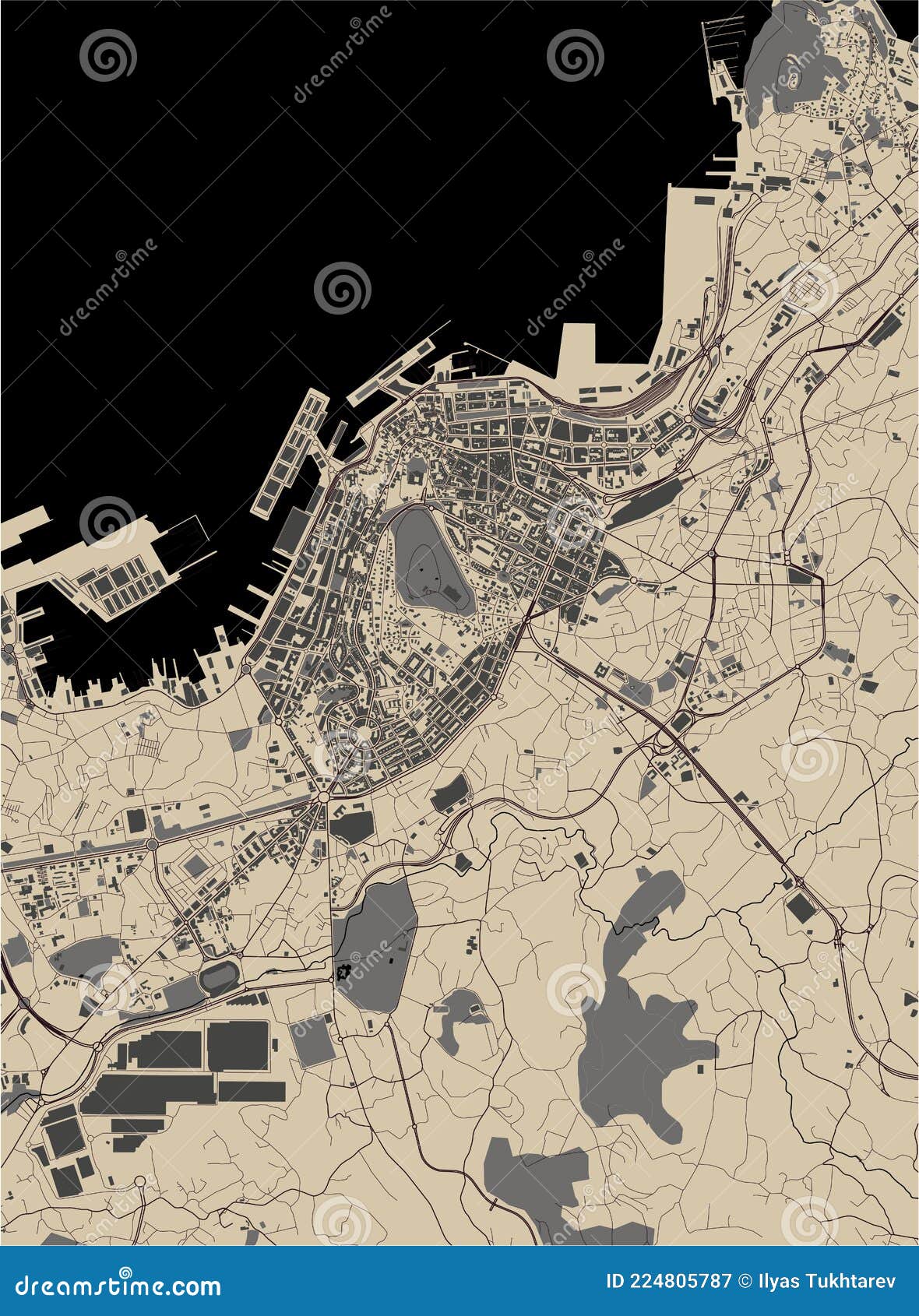 Map of the City of Vigo, Spain Stock Vector - Illustration of plan ...