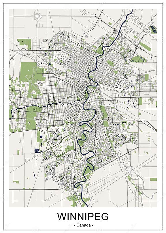 Map of the City of Winnipeg, Canada Stock Illustration - Illustration ...