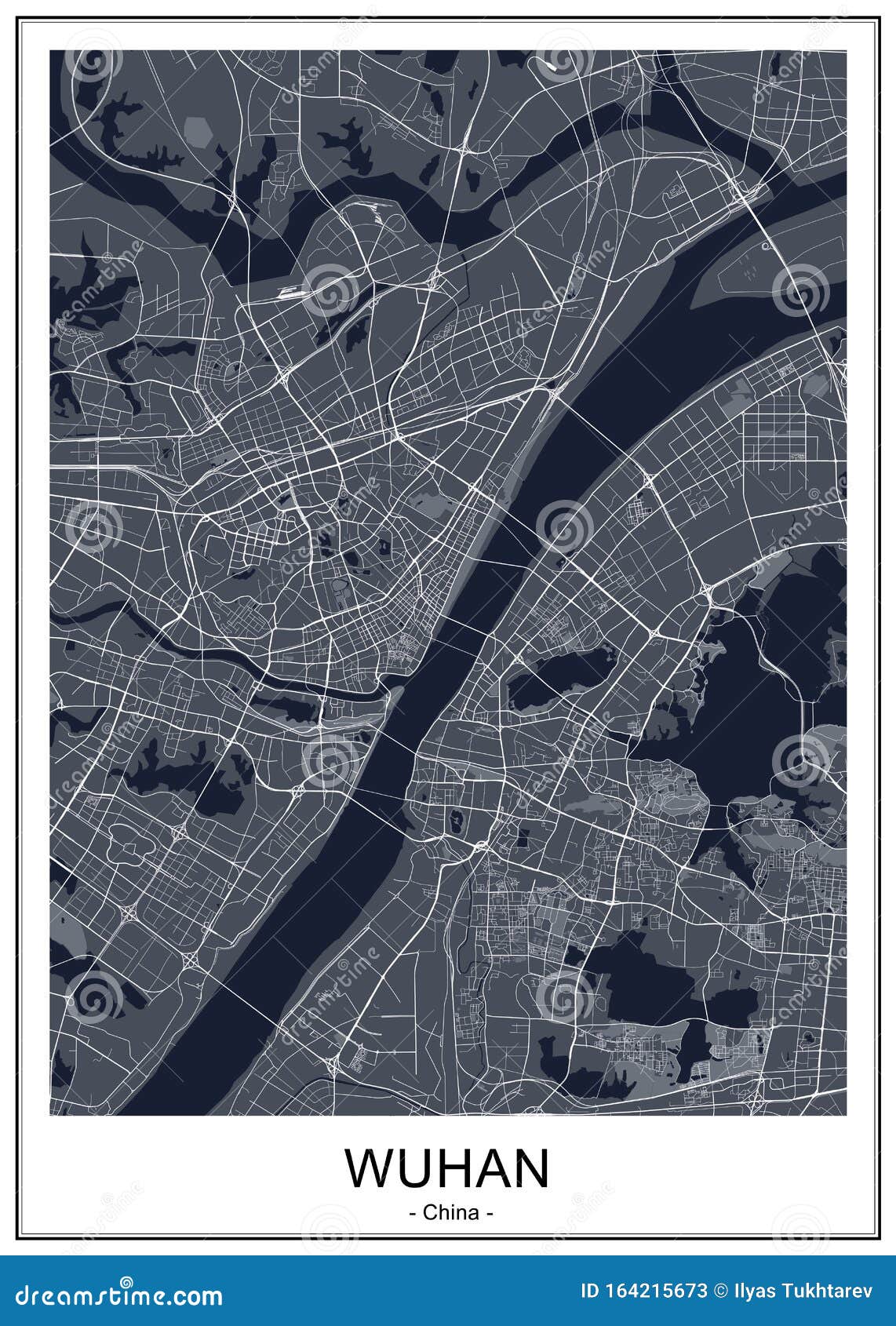 Map of the City of Wuhan, China Stock Illustration - Illustration of ...