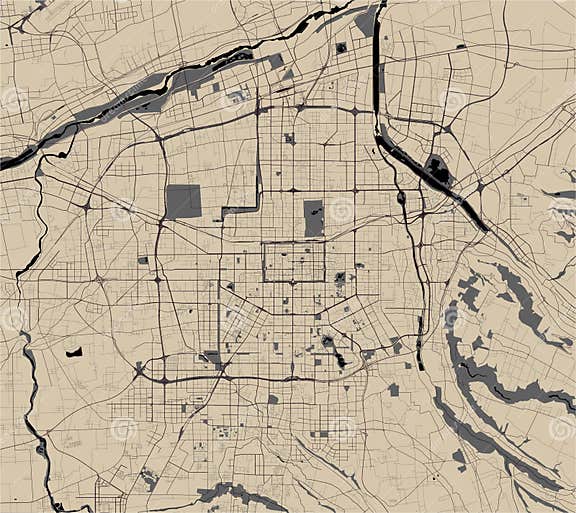 Map of the City of Xian, China Stock Illustration - Illustration of ...