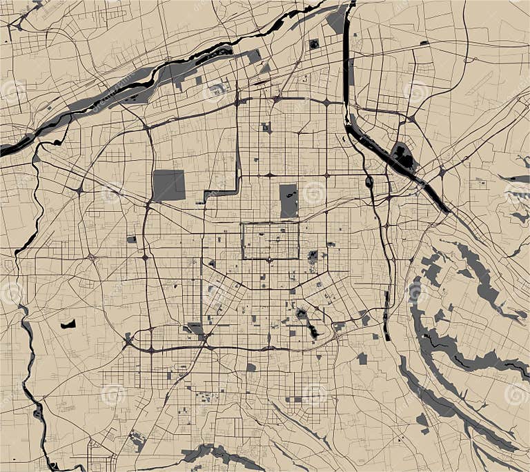 Map of the City of Xian, China Stock Illustration - Illustration of ...