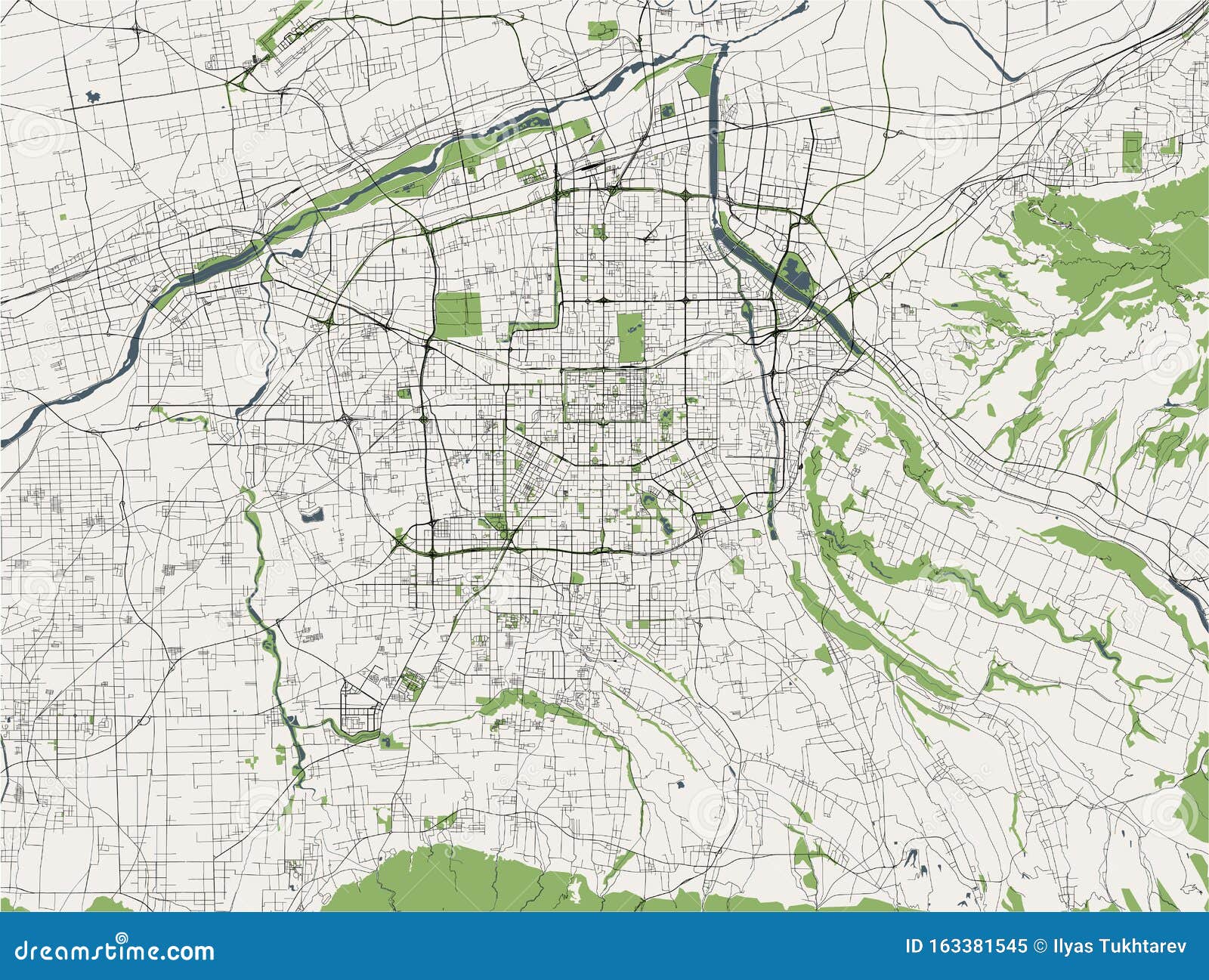Map of the City of Xian, China Stock Illustration - Illustration of ...
