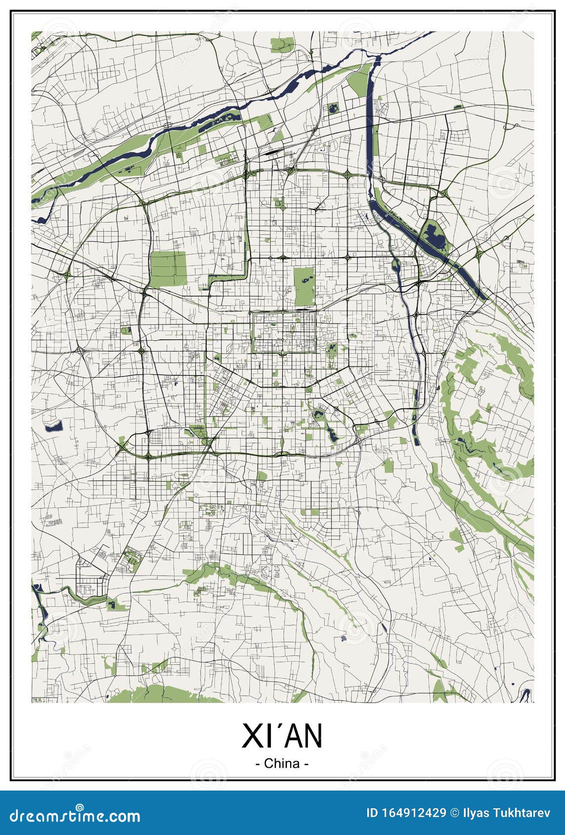 Map of the City of Xian, China Stock Illustration - Illustration of ...