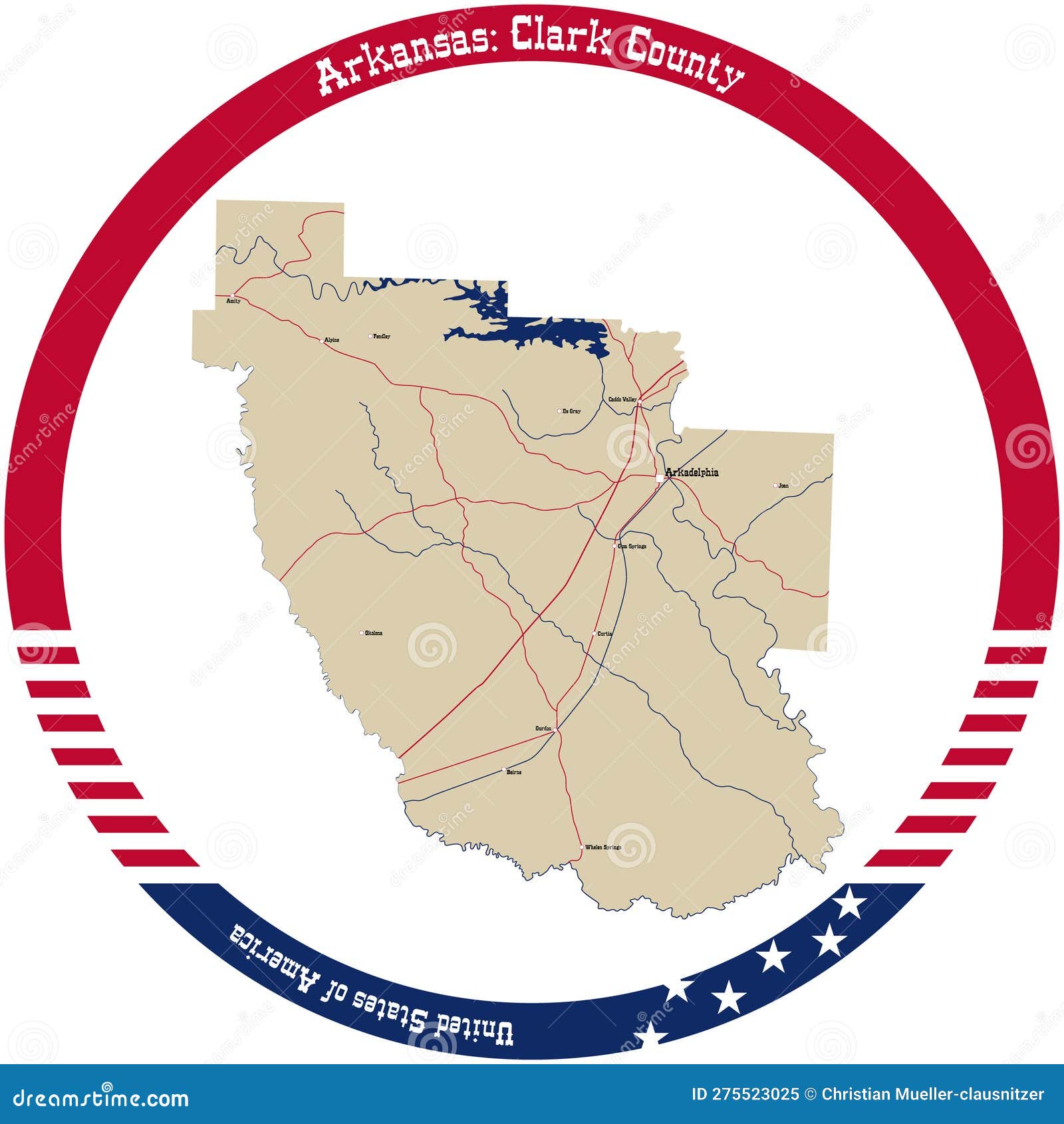 Map of Clark County in Arkansas, USA. Stock Vector - Illustration of ...