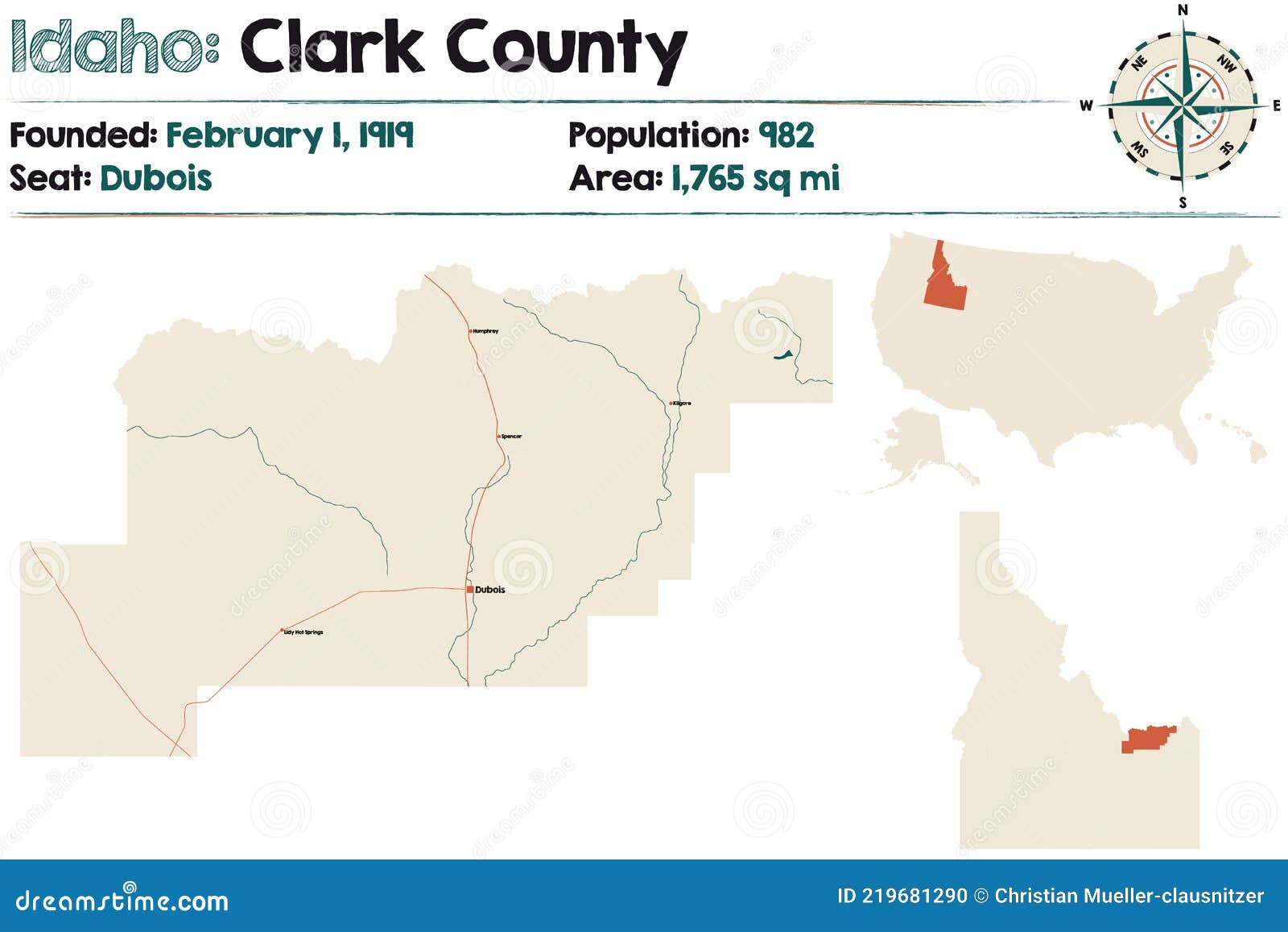 Map of Clark County in Idaho Stock Vector - Illustration of infographic ...