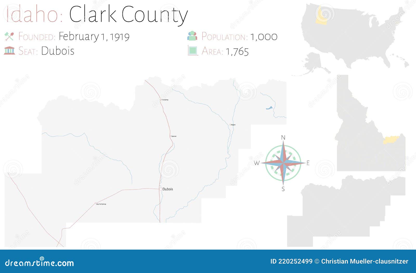 Map of Clark County in Idaho Stock Vector - Illustration of seat ...