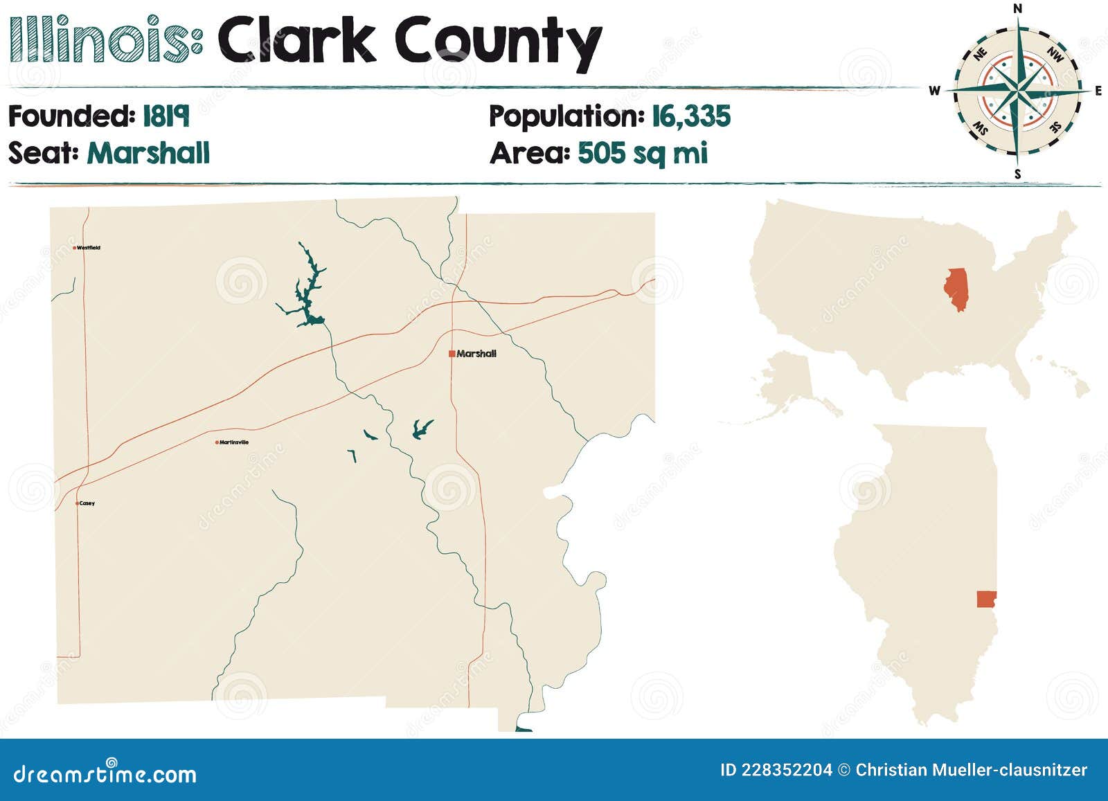 Map of Clark County in Illinois Stock Vector - Illustration of county ...