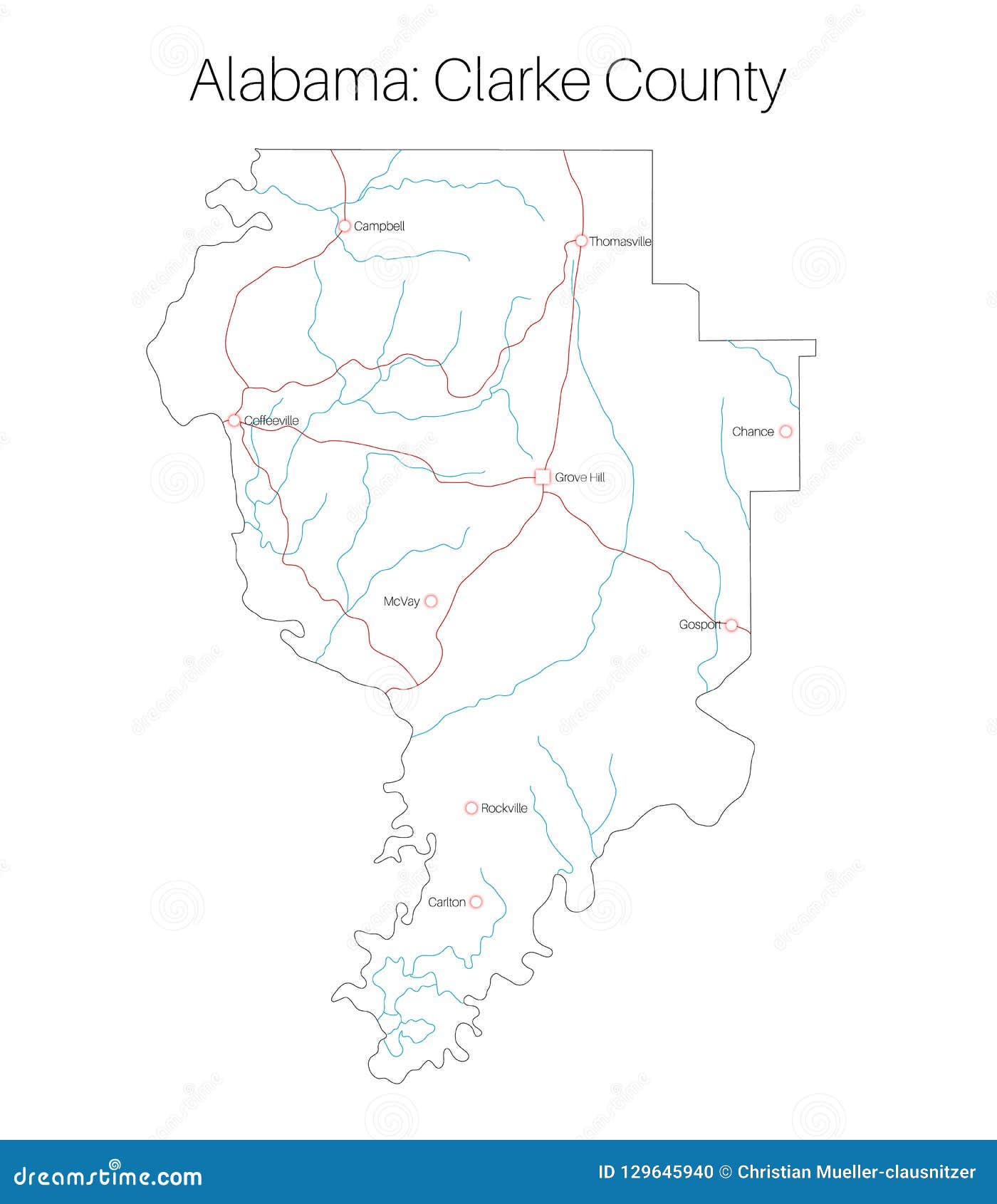 Map of Clarke County in Alabama Stock Vector - Illustration of ...