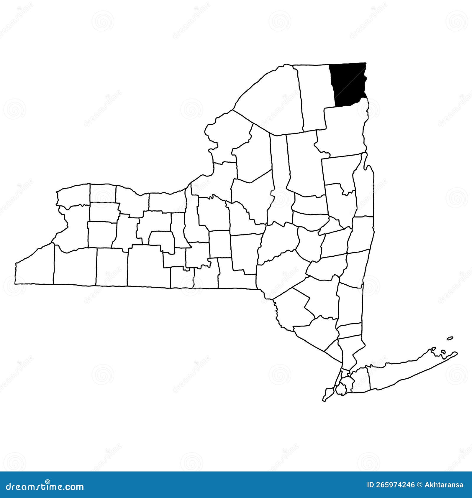 Map of Clinton County in New York State on White Background. Single ...